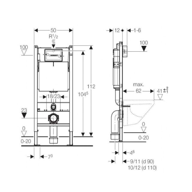 Geberit DuofixBasic Frame for Wall-Hung WC 112cm - All4Bathroom ...